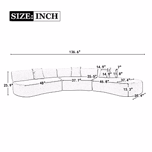 Merax Stylish Curved Sectional Sofa with Three Throw Pillows, Chenille Upholstered Modular Sleeper Couch for Living Room, Bedroom, Guest Rooms, No Assembly Required, Grey
