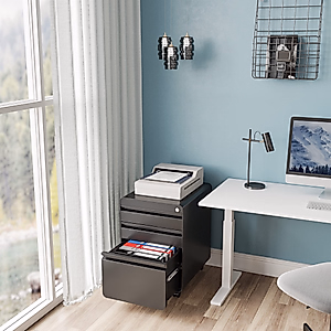 AFAIF 3 Drawer Mobile Locking File Cabinet,Metal Filing Cabinets for Home Office,Small Rolling File Cabinet Under Desk Office Drawer Storage Cabinet fits Letter/Legal/A4 Size,Black