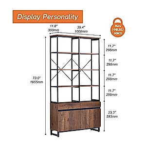 WAMPAT 2 PCS of 73" Tall Bookshelf with Storage Cabinet，5 Tier Industrial Standing Display Bookcase for Home & Office