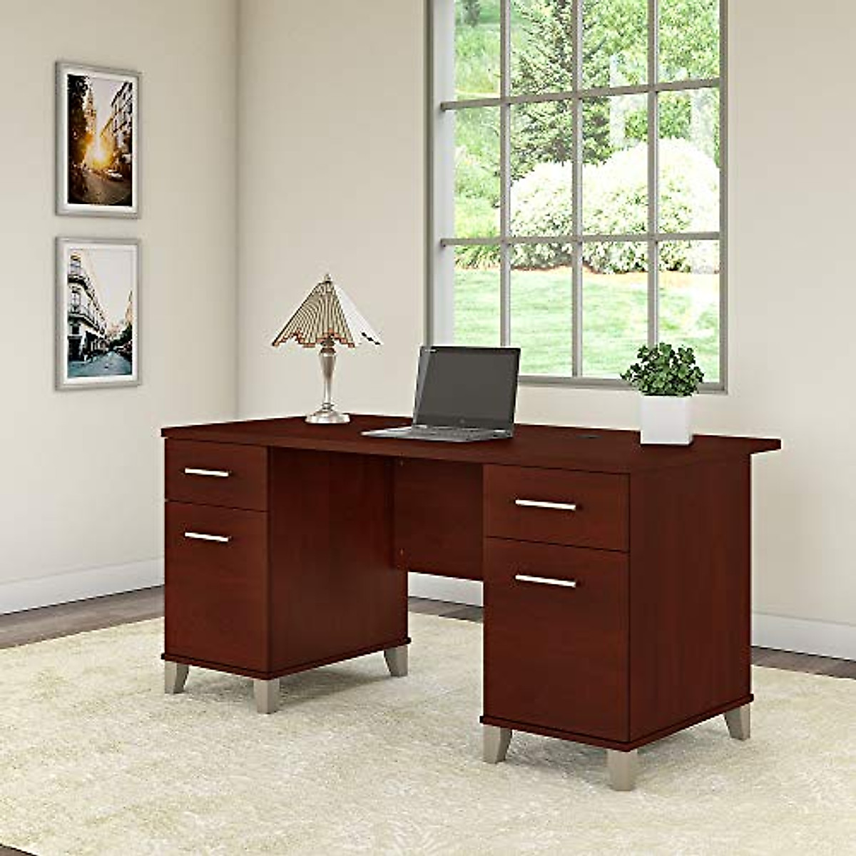 Bush Furniture WC81728 Office Desk with Drawers, 60W, Hansen Cherry