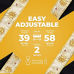 Perris Leather Guitar Strap - Sunshine Motif Jacquard Ribbon Guitar Strap, with Leather Ends - Electric/Acoustic/Bass Guitar Strap - Adjustable Strap From 39″ to 58″ - Gold