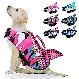 ASENKU Dog Life Jackets, Ripstop Pet Floatation Life Vest for Small, Medium, Large Size Dogs, Dog Lifesaver Preserver Swimsuit for Water Safety at The Pool, Beach, Swimming, Boating (XL,Pink Shark)