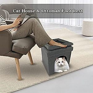 SICZON Cat House Ottoman, Modern Cat Condo for Indoor, 13"x13"x13" Foldable Cat Cube Bed for Kitten Sturdy Structure with Removable Lid