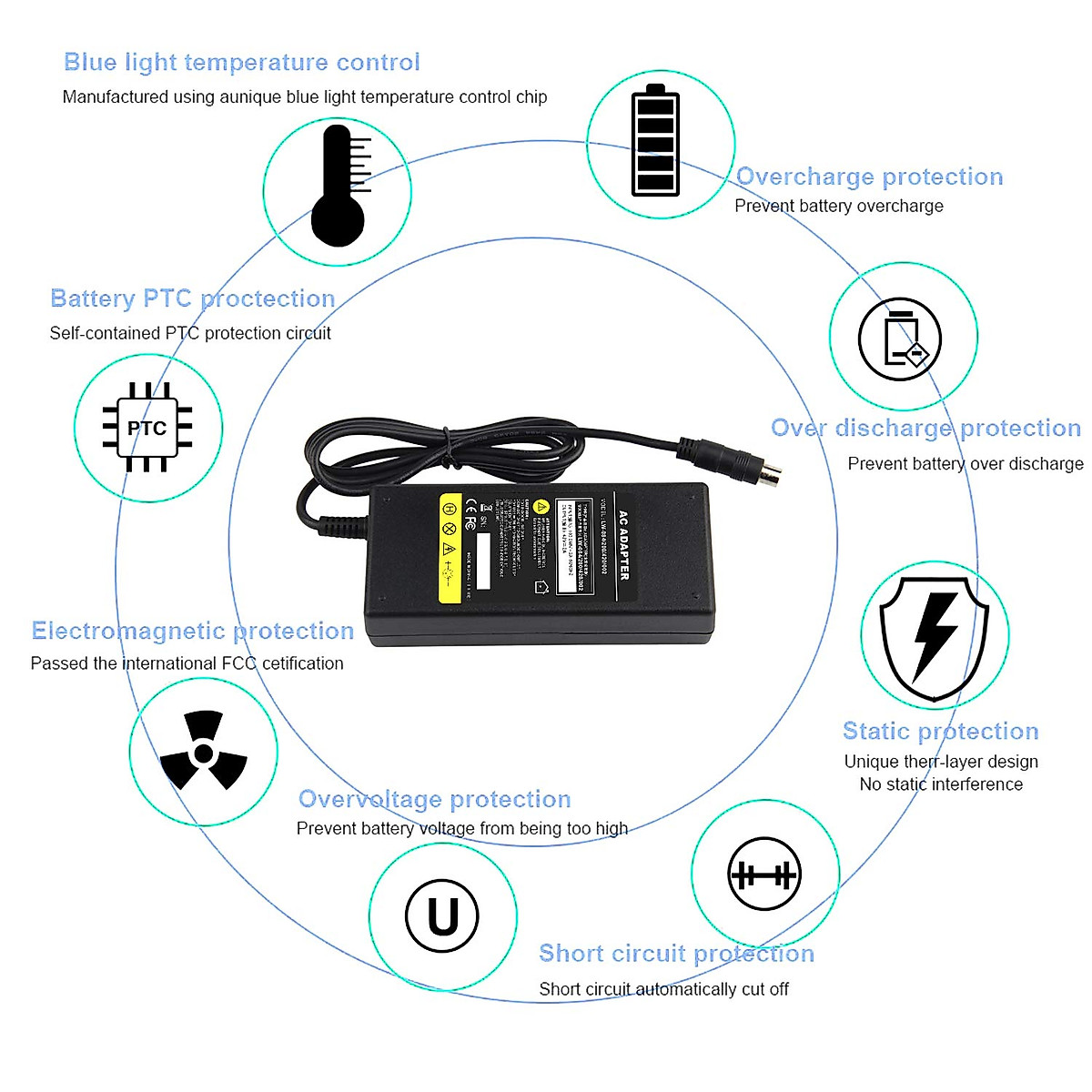 42V 2A Ninebot Electric Scooter Charger (Round RCA Connector Charger) for Bird Scooter, Lime, Lime-S, Spin, Skip, Xiaomi M365, Segway ES1 ES2 ES4 Electric Scooter for 36V Li-ion Battery