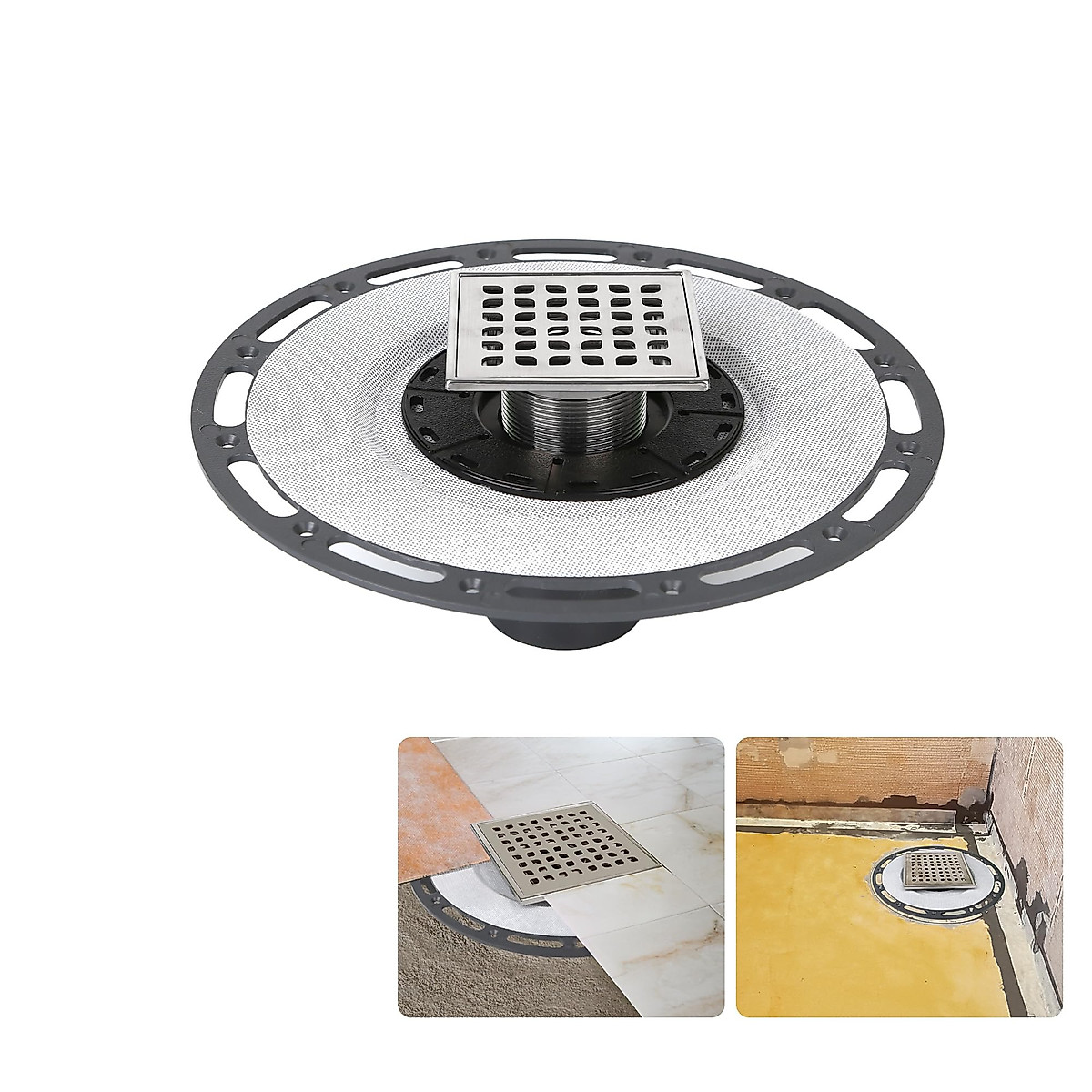4-Inch Square Shower Drain with Bonding Flange - Durable Stainless Steel Shower Drain Flange Kit for Quick Drainage, Easy Installation, Ideal for Bathroom & Wet Area Renovations
