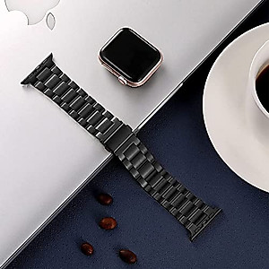 Maledan Compatible with Apple Watch Band 44mm 45mm 42mm 49mm 41mm 40mm 38mm Men Women, Adjustable Stainless Steel Metal Bands Accessories for iWatch Ultra Apple Watch Series 8 7 6 5 4 3 2 1 SE, Black