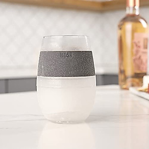 HOST Cooling Cup Plastic Double Wall Insulated Freezable Drink Chilling Tumbler with Freezing Gel Wine Glasses for Red and White Wine, 8.5 oz, Grey Set of 1