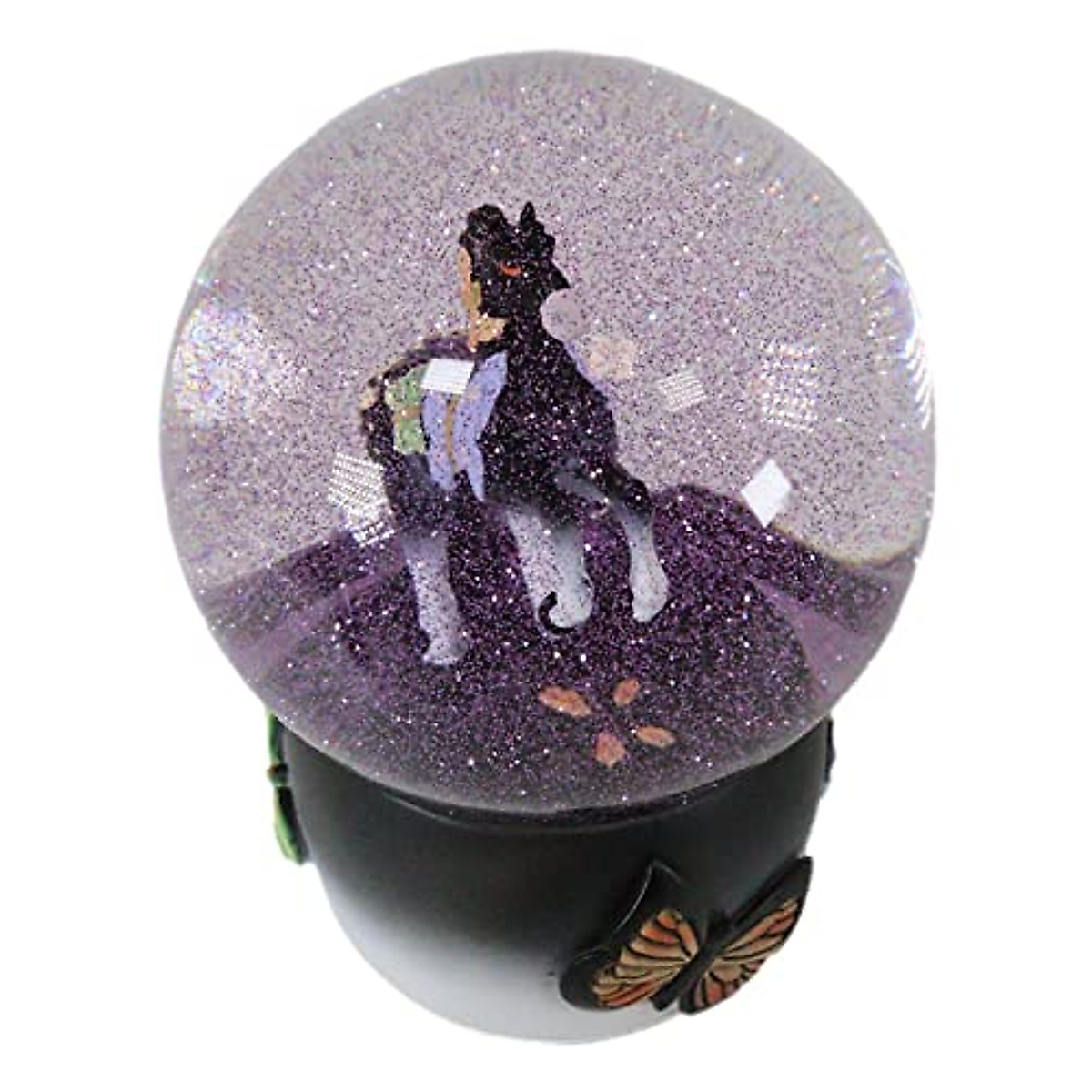 Ebros Gift Trail of Painted Ponies Western Metamorphosis Butterflies Black Beauty Horse Glitter Water Globe 5.25" Tall Farmhouse Ranch Cabin Country Snow Globes Collectible Figurine