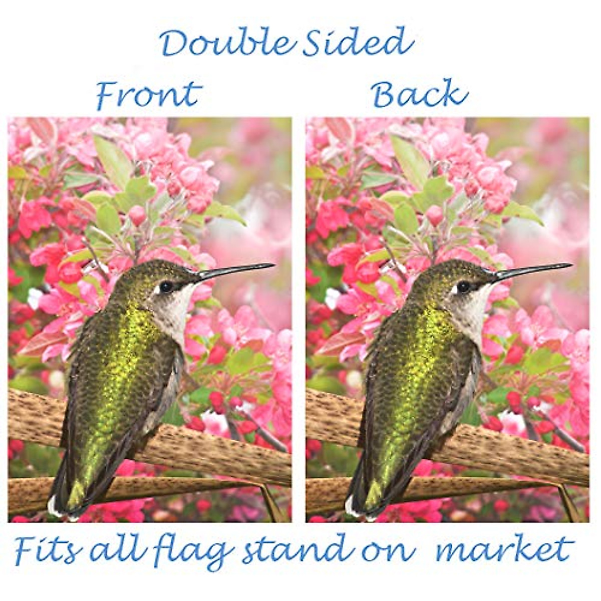 ShineSnow Spring Summer Hummingbird Bird Pink Floral Apple Flowers Garden Yard Flag 12"x 18" Double Sided Polyester Welcome House Flag Banners for Patio Lawn Outdoor Home Decor