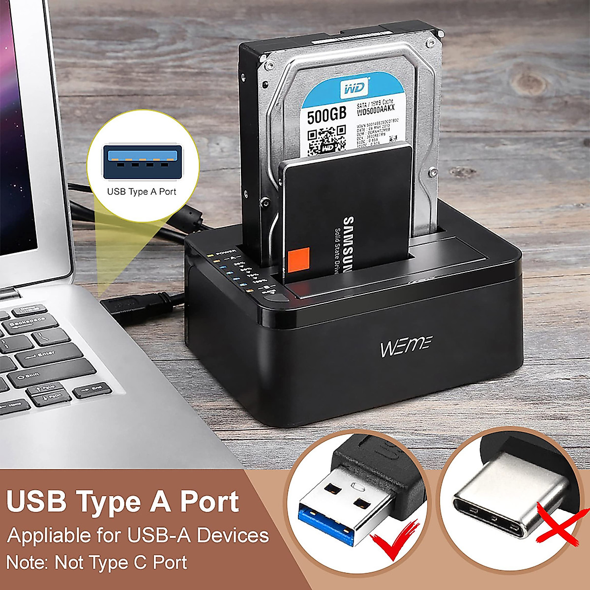 WEme USB 3.0 to SATA Dual-Bay External Hard Drive Docking Station with Offline Clone/Duplicator Function for 2.5 & 3.5 Inch HDD SSD SATA (SATA I/II/III) Support 2X 8TB & UASP, Tool-Free