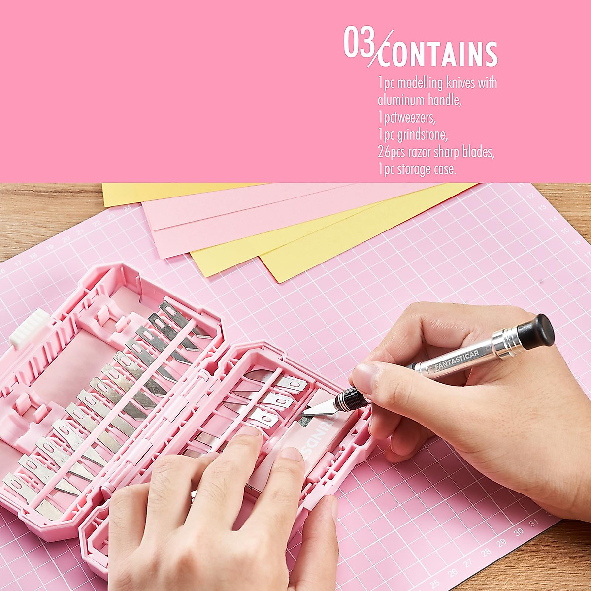FantastiCAR Pink Craft Knife Precision Cutter Hobby Knife Blades Set (29pcs) for Art Work, Scrapbooking, Stencil, Architecture Modeling, Wood Leather Working