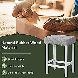 Giantex Bar Stools Set of 2, 24.5" Counter Height Backless Barstools with Nailhead Linen Foam Seat, Foot Rest, Max Load 330 Lbs Rubber Wood Bar Stools for Kitchen Island Pub