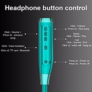 Bluetooth Headphones Neckband with 100 Hours Playtime Support 64G TF Card Wireless Neck Headphones Built-in Noise Cancelling Mic Earbud Neckband IPX5 Waterproof Two Ways in-Ear Earphones (Green)