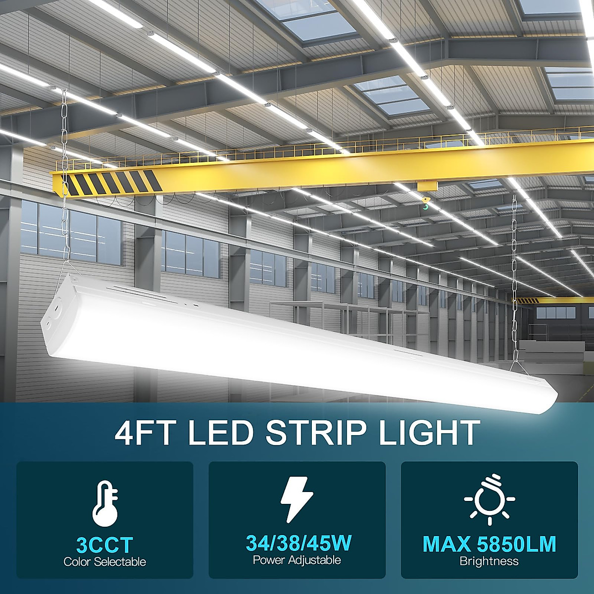 ELEPHANT DEPOT 4FT Led Light Fixtures,45W Dimmable Led Shop Light,48Inch Led Light Fixture,5850LM, 3500-5000K, Dimmable Linkable Led 4ft for Shop,Warehouse,Garage 5 Years(Included Chain)