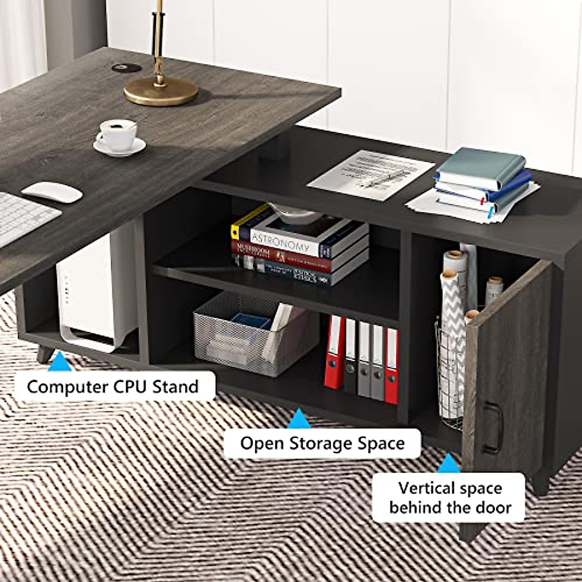 Tribesigns L-Shaped Computer Desk with File Cabinet, 78.74 Inch Large Executive Office Desk with Shelves, Industrial Business Furniture Desk Workstation for Home Office (Grey)