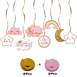 LINGTEER Twinkle Twinkle Little Star Swirls Streamers - Cheers to Baby Shower Birthday Party Hanging Decorations - Girl.