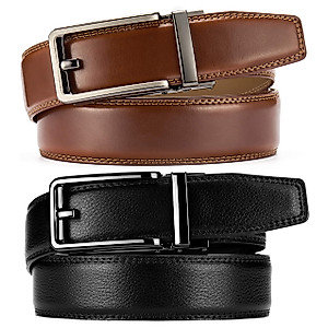 CHAOREN Ratchet Belts for Men 2 Pack - Mens Leather Belt 1 3/8" for Dress and Casual - Micro Adjustable Belt Fit Everywhere