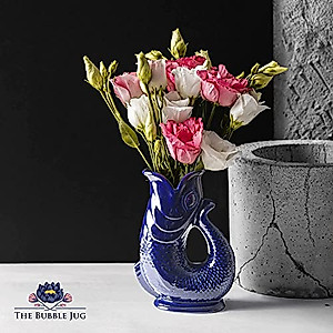 The Bubble Jug® Dark Cobalt Blue 50 fl oz 1.5L Litre Extra Large Glug Gurgle Pitcher Jug - Fish Shaped Jug - Decorative Ceramic Glugging Cocktail, Water and Gin Jug and Gurgling Carafe Pot