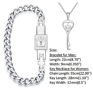 His & Hers Matching Set King Queen Couple Key Lock Bracelet and Pendant Set Couple King and Queen Jewelry in a Gift Box (A Pair)
