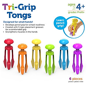 Learning Resources 3 Prong Tong, Pencil Grip Tongs, Sensory Bin, Fine Motor Toy, Set of 6, Ages 4+