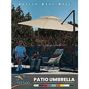 JEAREY 9FT Cantilever Patio Umbrellas Double Top Outdoor Umbrella Heavy Duty Offset Sun Umbrella with Umbrella Cover for Garden, Deck, Backyard and Pool, Beige