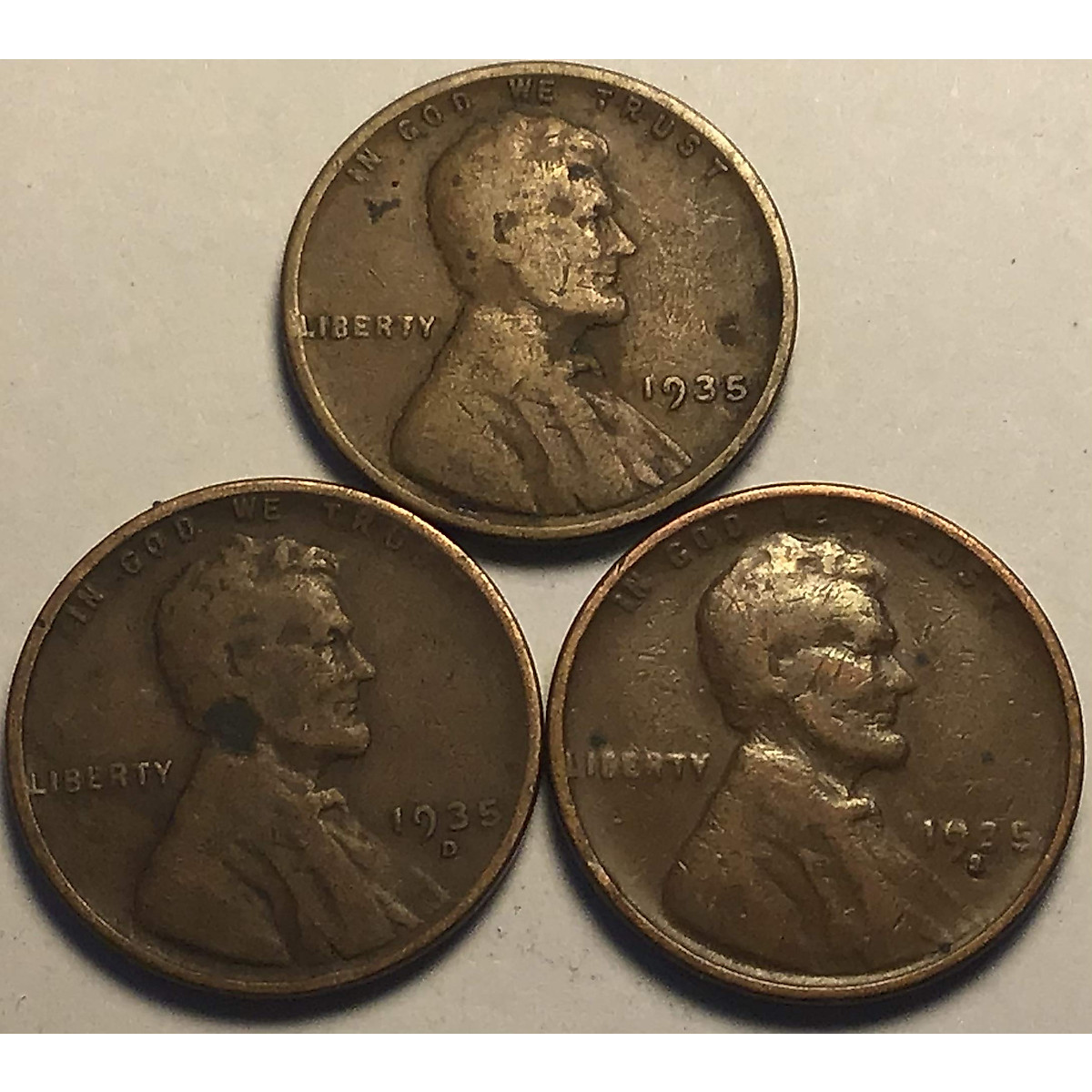 1935 P D S Lincoln Wheat Cent Penny PDS set Penny Seller Good