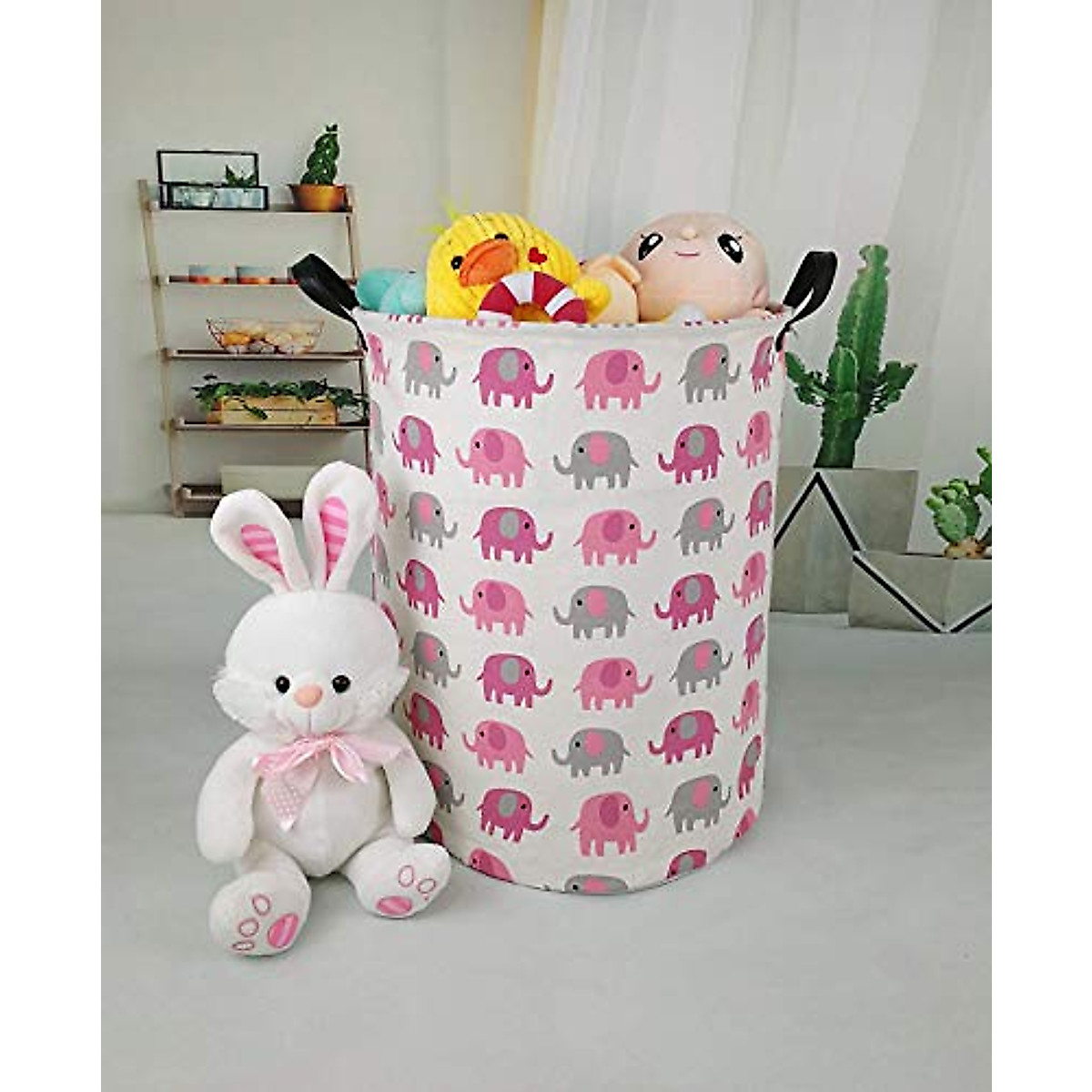 HUAYEE 19.7 Laundry Hamper Toys Box Storage Bins Canvas Waterproof Collapsible Clothes Organizer Basket with Handle Freestanding Large Cute Light Weight for Home Kids Baby Room(elephant)