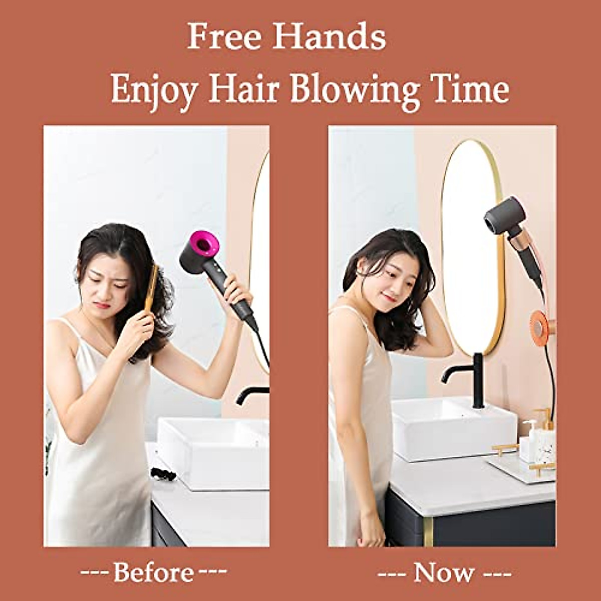 HZWZ Hair Dryer Holder Wall Mounted,Self Adhesive Blow Dryer Holder with Wire Organizer,Hair Dryer Lazy Bracket,Hair Dryer Holder Compatible with Most Hair Dryers