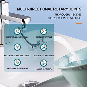 1080° Swivel Faucet Extender Sink Aerator, Splash Water Filter Extension, Kitchen Bathroom 360° Rotatable Spray Attachment, Universal Robotic Arm -Wash Hand/Hair/Face