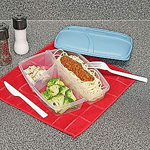 Travel Food Carrying Set w/ Fork and Knife - Southern Homewares - 3 Sections for Leftovers, Salad, and Other Food