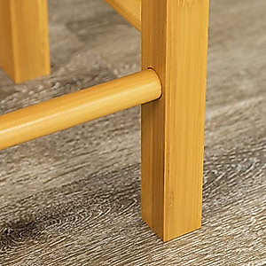 HOMCOM Foldable Dining Table Set with 2 Square Stools and 2 Drawers, Bamboo Drop Leaf Breakfast Cart, Mobile Kitchen Island Trolley Cart on Wheels, Brown