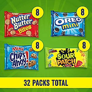 OREO Mini Cookies, CHIPS AHOY! Mini Cookies, SOUR PATCH KIDS Candy & Nutter Butter Bites Cookies & Candy Variety Pack, 32 Snack Packs
