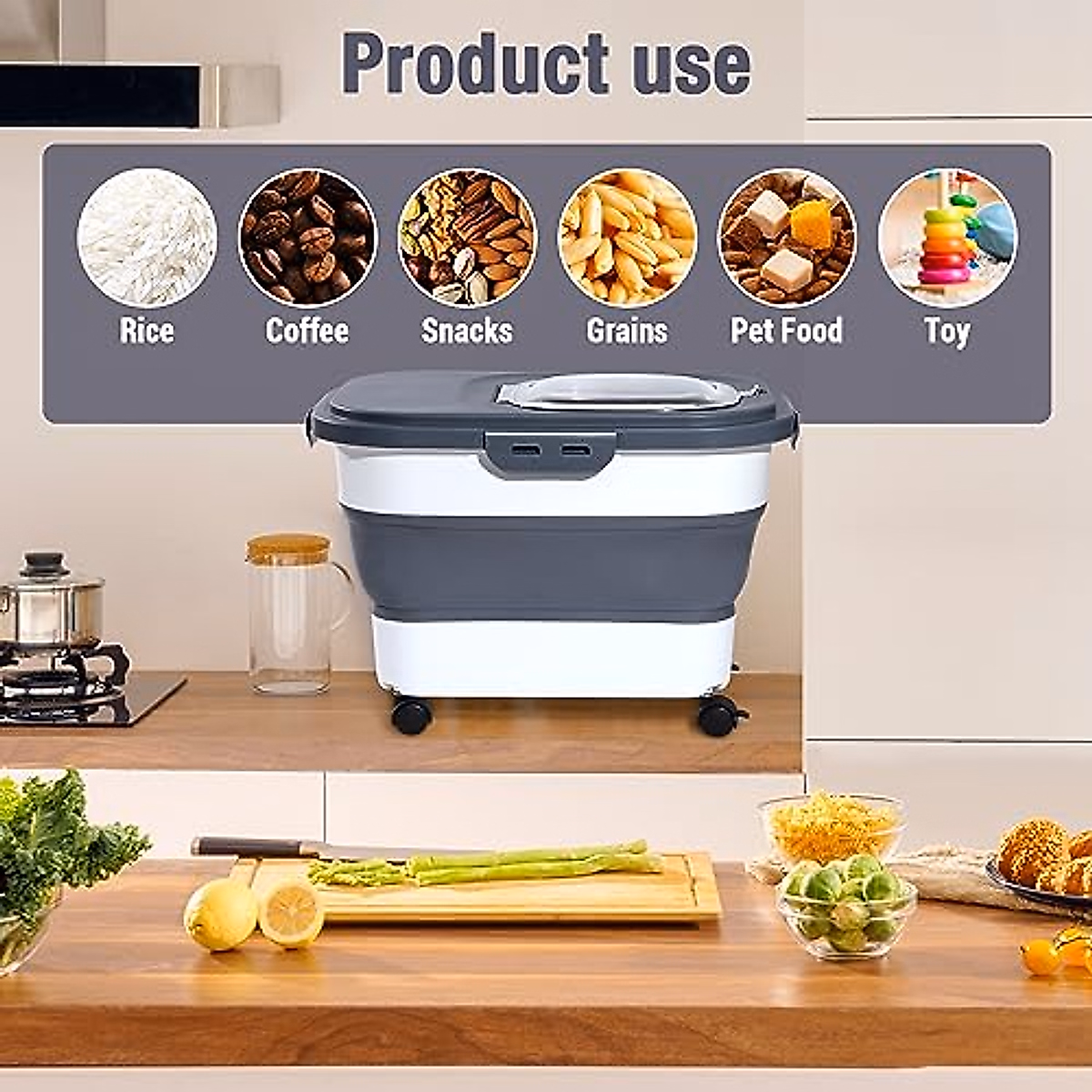 Muibe Dog Food Storage Container 20-23 LBS, Dog Food Storage,Pet Food storage Containers, Collapsible Airtight Dog Food Containers with Clear Lid, Measuring Cups