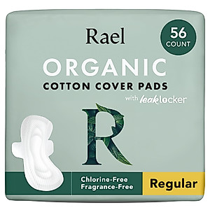 Rael Pads For Women, Organic Cotton Cover Pads - Regular Absorbency, Unscented, Ultra Thin Pads with Wings for Women (Regular, 56 Total)
