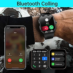 Smart Watch for Men (Receive & Dial), 1.85" Full Screen Fitness Tracker for Android & IOS Phones with Call Blood Pressure Heart Rate Sleep Step Monitor, IP67 Waterproof, Outdoor Sports Smart Watch