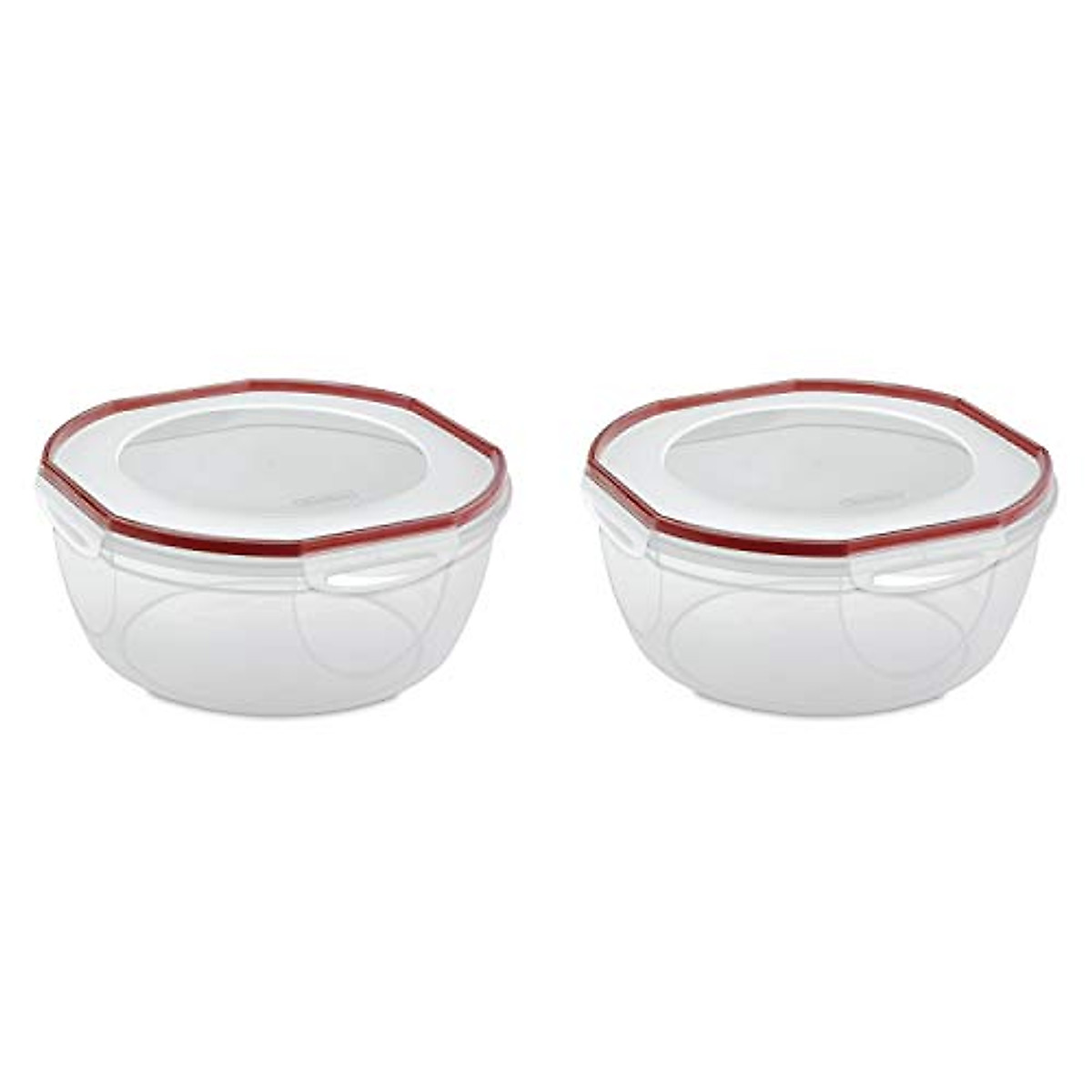Sterilite Ultra Seal 8.1 Quart Bowl, Clear Lid & Base w/ Red Rocket Gasket, 2-Pack