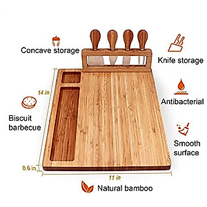 Cheese Board and Knife Set - Charcuterie Board Set, Cheese Platter Board, Bamboo Cheese Board with Cutlery Set, Cheese Tray, Wooden Cheese Board Set, Cheese Cutting Board Set, Cheese Plate Set