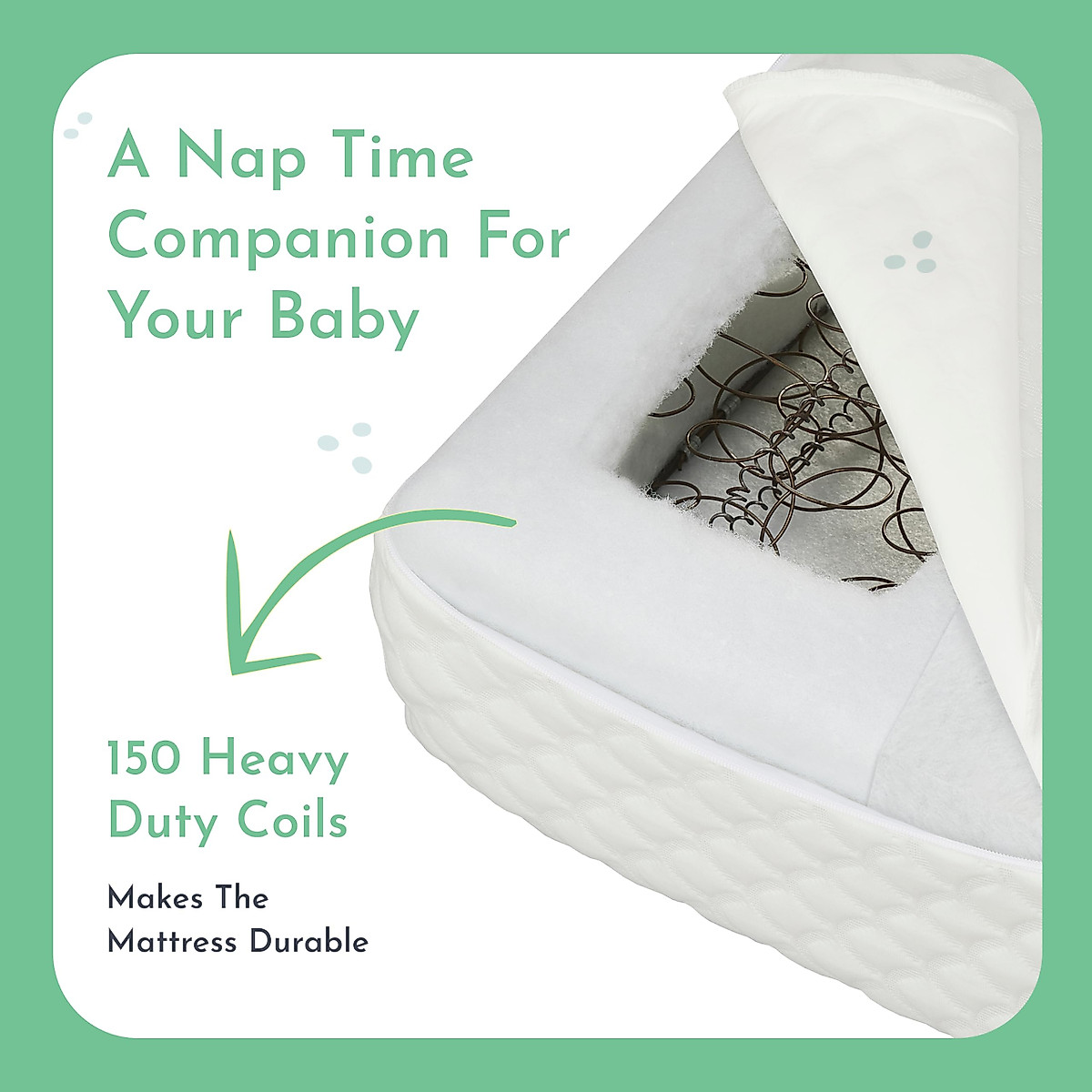 Evolur Comfort Plus Classic 150 Coil Inner Spring Crib & Toddler Mattress, Removable Soft Zipper Cover, Waterproof Greenguard Gold Certified