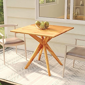 vidaXL Solid Acacia Wood Patio Table - Square Outdoor Furniture, Brown, Easy Assembly, Stable Frame, Size 33.5"x33.5"x29.5"