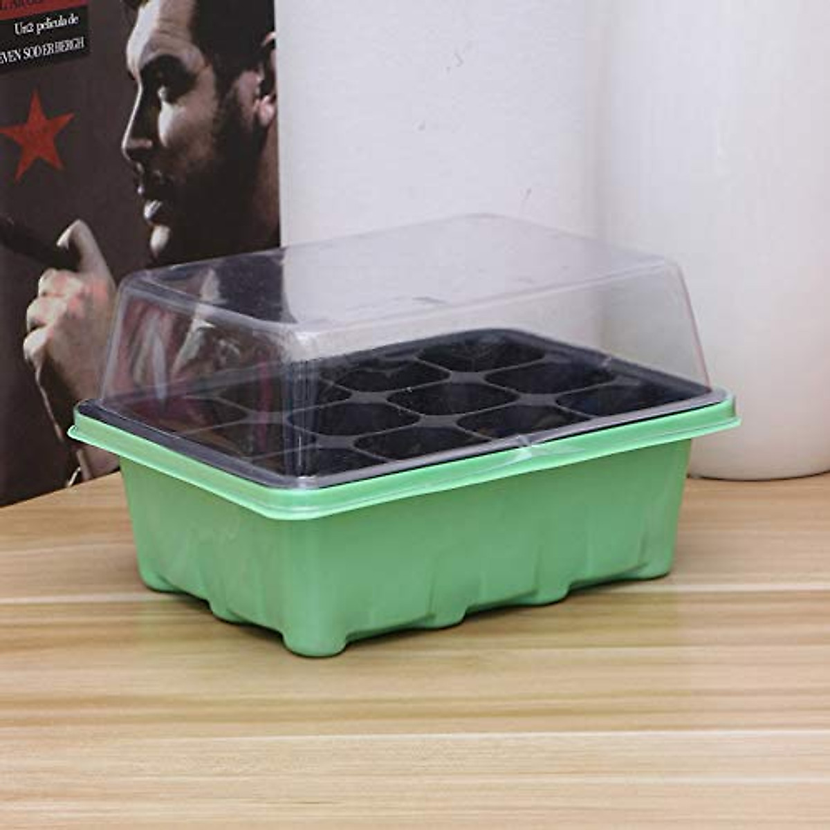TOPBATHY Seed Starter Kit 12 Cells Seedling Trays Gardening Germination Tray Plant Grow Kit with Humidity Dome for Gardening Propagation Bonsai Germination (5pcs,Green)