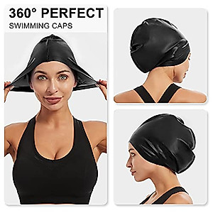Vorshape Extra Large Swim Cap for Braids and Dreadlocks - Swimming Cap for Women Long Hair Adult Swim Cap for Long Thick Curly Hair Keep Your Hair Dry (Black)