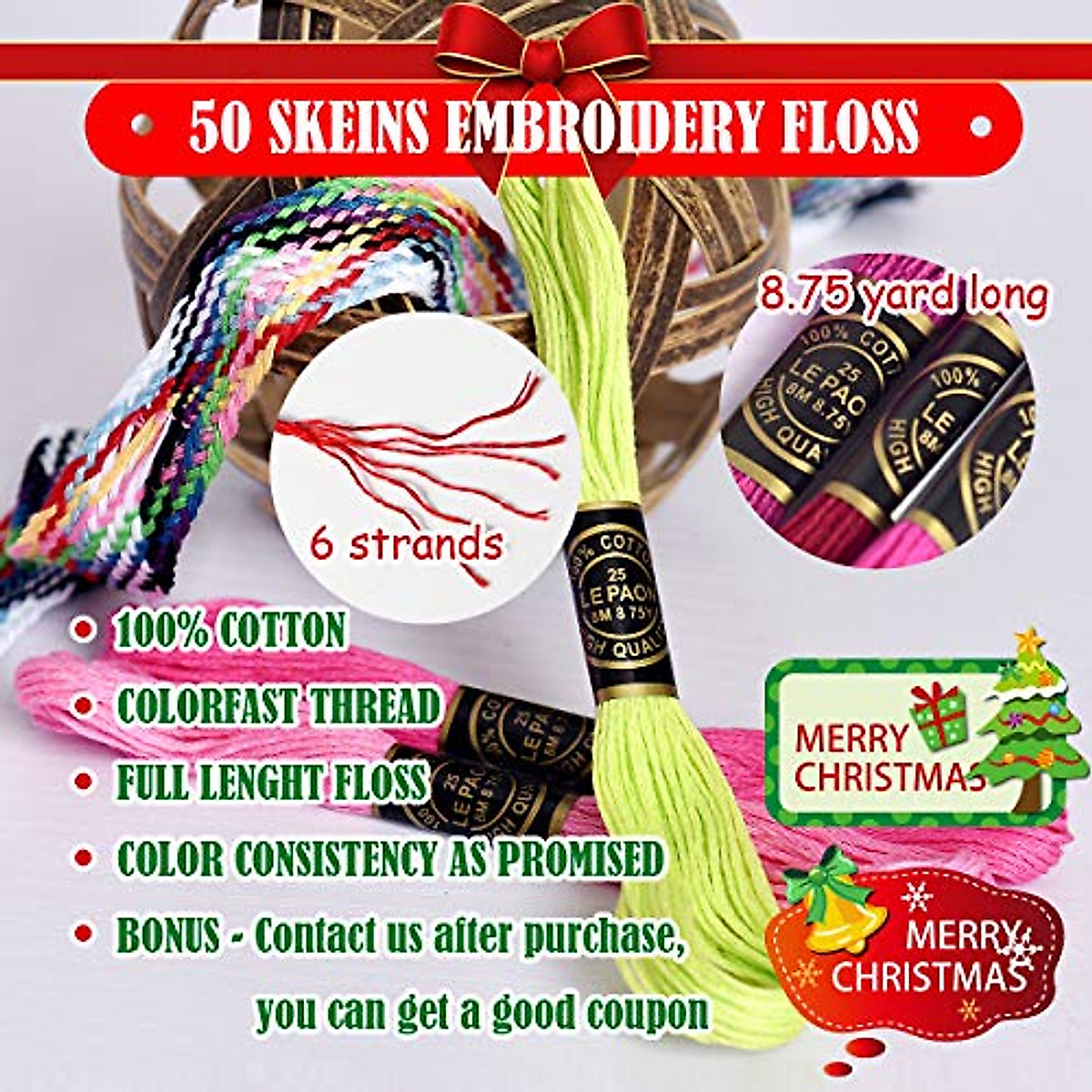 Embroidery Floss Rainbow Color 50 Skeins Per Pack Cross Stitch Threads Friendship Bracelets Floss Crafts Floss