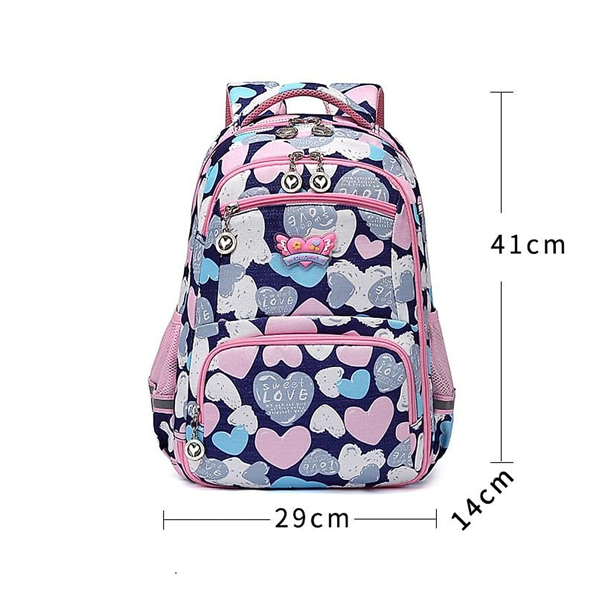 ETAISHOW Girls Heart-Print Backpack for School Elementary Kids School Bag Waterproof Bookbag Lightweight