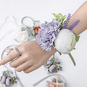 Campsis Set of 2 Wedding Bride Rose Flower Wrist Corsage White Handmade Leave Hand Flower Bride Bridal Bridesmaid Wristlet for Engagement Prom Party Beach Photography