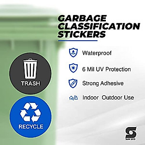 Vinyl Recycle and Trash Sticker,3 Round Logo Sign Decal Labels Self-Adhesive Vinyl Laminated,Waterproof Indoor Blue green 3 x 3 x 0.01 inches