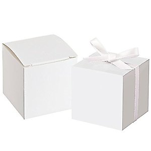 GuiHe 50pcs White Gift Boxes 2x2x2inch Square Wedding Party Favors Gift Boxes Baby Shower Boxes Supplies with Burlap Twine