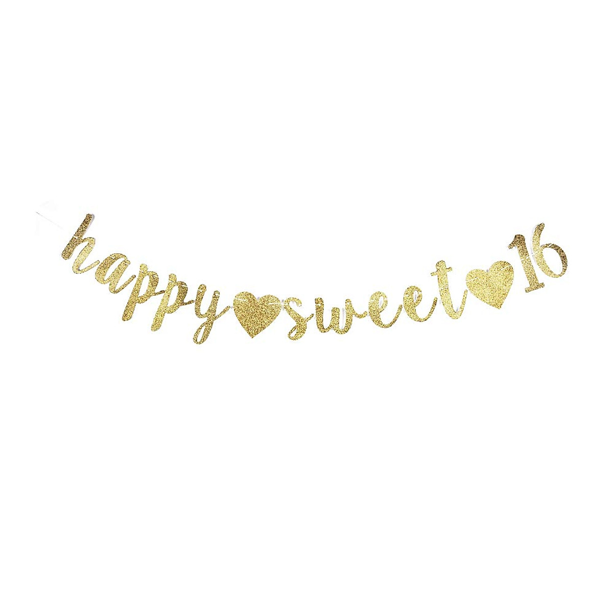 Happy Sweet 16 Banner, Girls' 16th Birthday Party Decorations Gold Glitter Paper Letters Backdrops