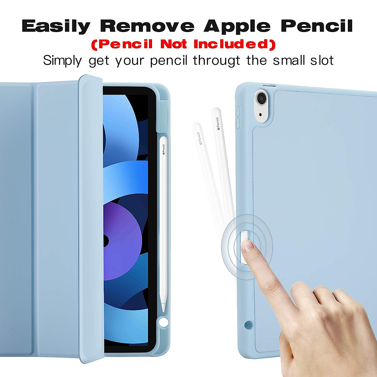 iPad Air 11 Inch Case 2024 / Air 6th 5th 4th Generation 2022/2020 10.9 Inch with Pencil Holder [Full Body Protection + Apple 2nd Pencil Charging and Auto Wake/Sleep] Smart Stand Case (Sky Blue) ﻿