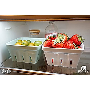 Woouch Ceramic Berry Basket, Square Fruit Bowl With Holes, 5.7" Colander For Kitchen, Cute Small Container For Berries, Strawberry, Grape, Cherry, Rustic Stoneware Décor (White)