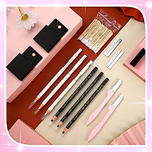 215 Pcs Eyebrow Mapping Kit Waterproof Eyebrow Pencils Set White Dark Brown Pre Inked Microblading String for Brow Mapping Makeup Kit Eyebrow Shaper Eyebrow Trimmers Blades Pointed Cotton Swabs